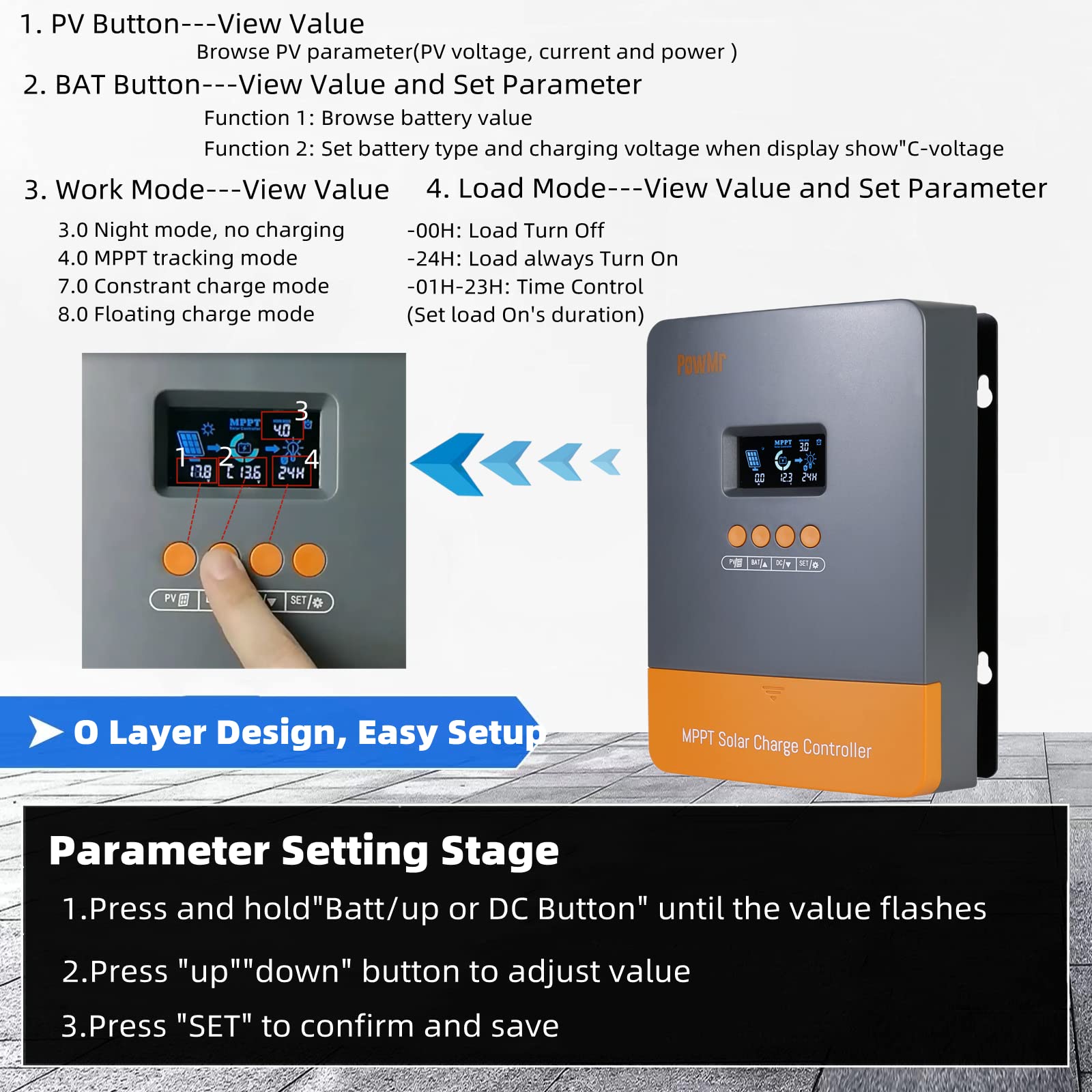 MPPT Solar Charge Controller 60A 12V/24V/36V/48V Auto 60 amp Charge Controller with 2000W Pure Sine Wave Inverter 12V DC to 110V AC Converter for Home RV Off-Grid for Lead Acid and Lithium Battery