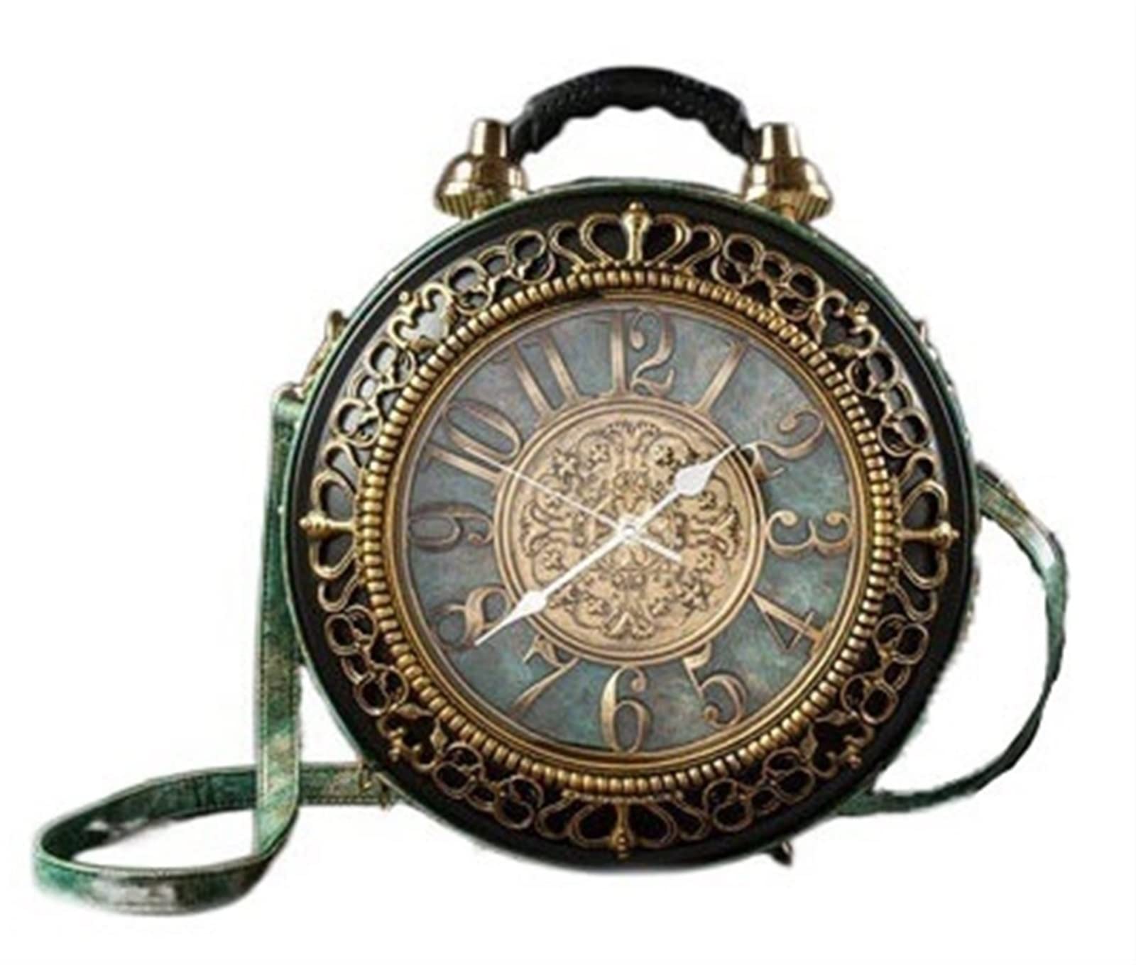 YCRCTC Clock Purse Real Working Clock Handbags for Women Steampunk Style Vintage Shoulderbags PU Leather Handbag Retro Shoulder Bag (Color : A, Size : 12 * 5 * 14.5IN)