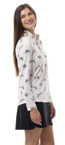 SanSoleil Solshine Foil Print UV 50 Long Sleeve Mock Top - Tiger Pearl Copper - Medium