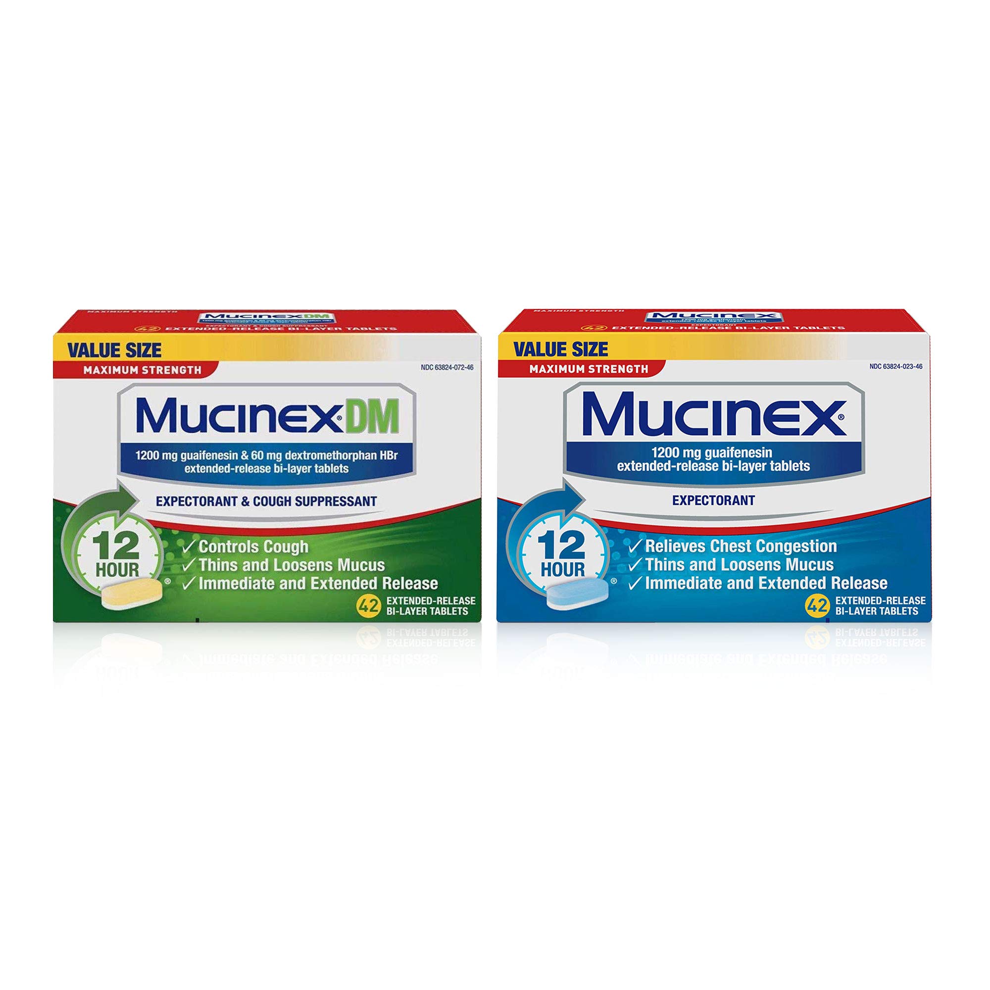 Mucinex DM 12-Hr Max Strength Expectorant and Cough Suppressant (42ct) & Mucinex Max Strength 12-Hr Chest Congestion Expectorant(42ct)-1 ea