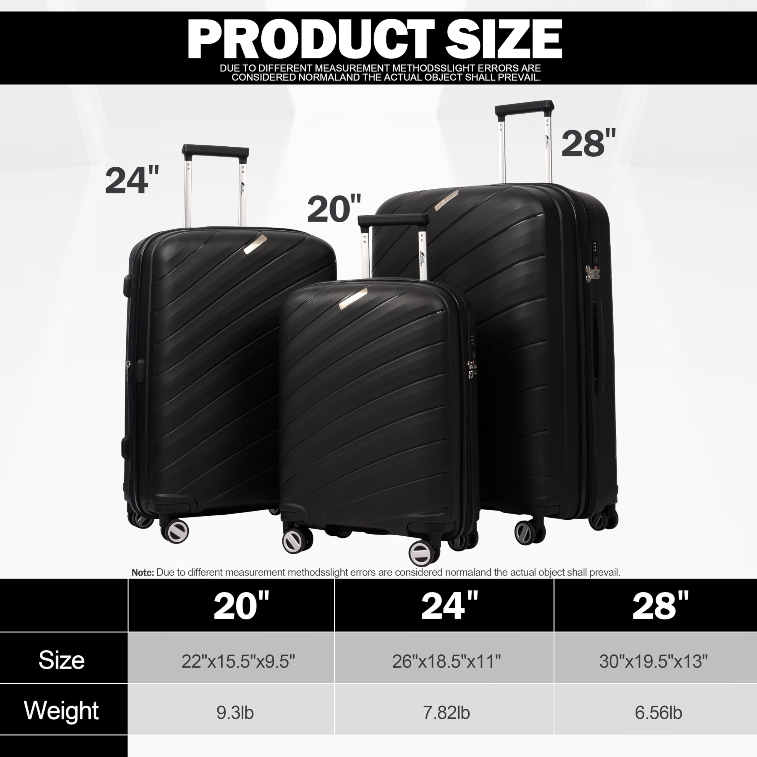 M Camel Mountain Luggage Sets 3 Piece Expandable Hardshell Suitcases with Wheels, Polycarbonate Lightweight Carry-On Luggage Set with TSA Lock Blue