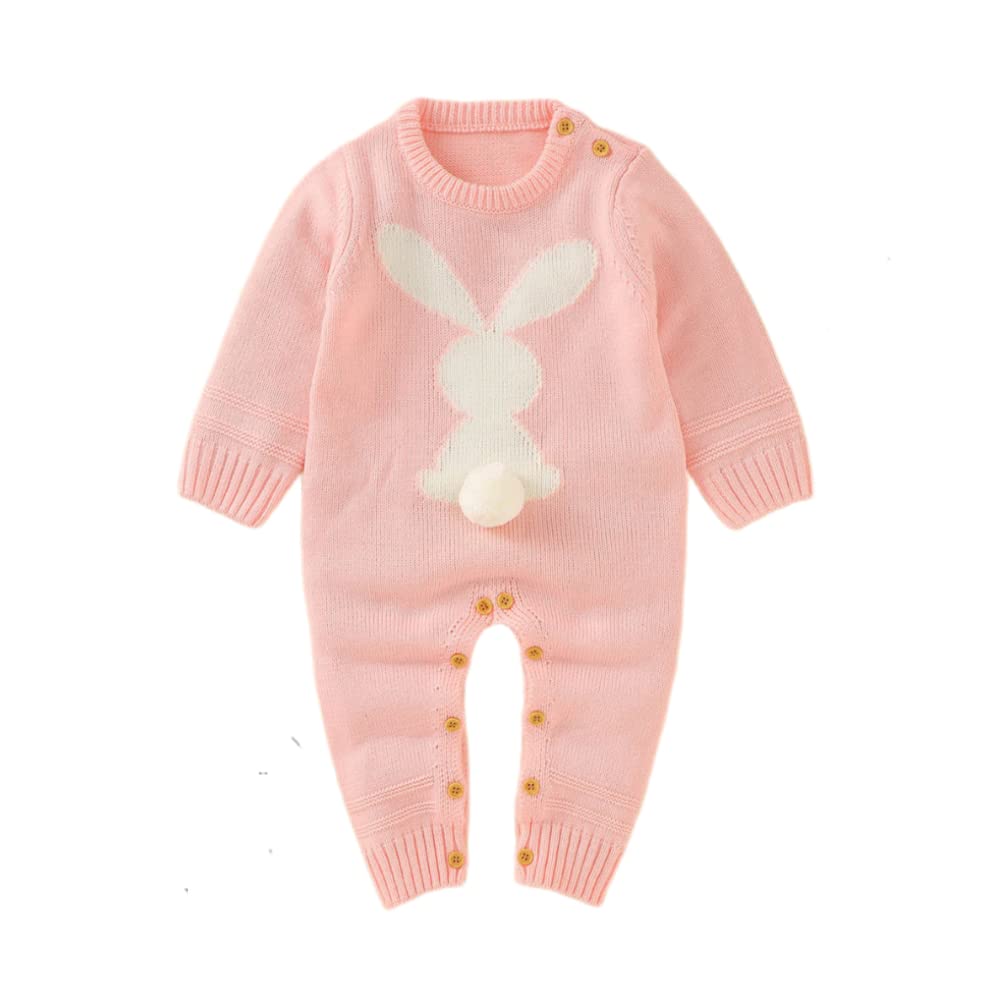 wonder rabbit Baby Boy or Girl Sweater Romper Warm Infant Bunny Sweatshirt Jumpsuit (pink, 6-12 months (80cm))