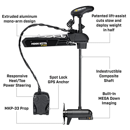 Minn Kota 1368872 Ultrex Freshwater Cable & Electric-steer Bow-Mount Motor with MEGA Down Imaging, Digital Maximizer & i-Pilot GPS, 112 lbs Thrust, 60" Shaft