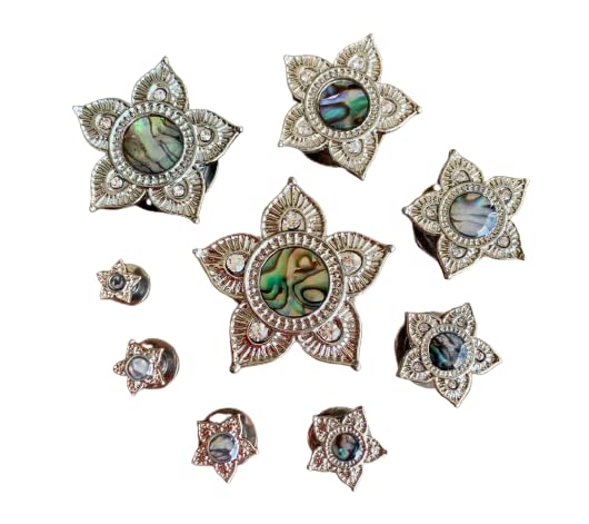 ssh 6g (4 mm) Abalone Centered Gauges Tribal Flower Screw Fit Tunnels Plugs PAIR