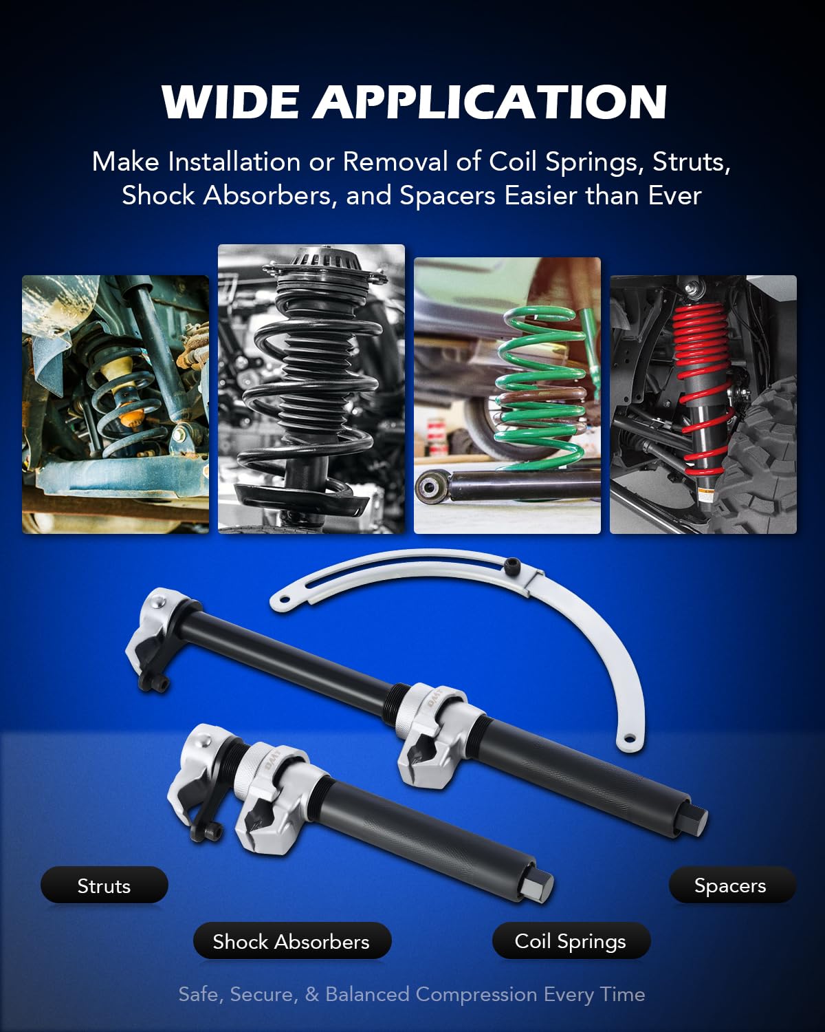 Orion Motor Tech Strut Spring Compressor, 11" Universal Coil Spring Compressor, 2 Heavy Duty Rods with Safety Bracket Spring Compressor Tool Automotive for Car Truck ATV UTV, 2200 lb Capacity, Black