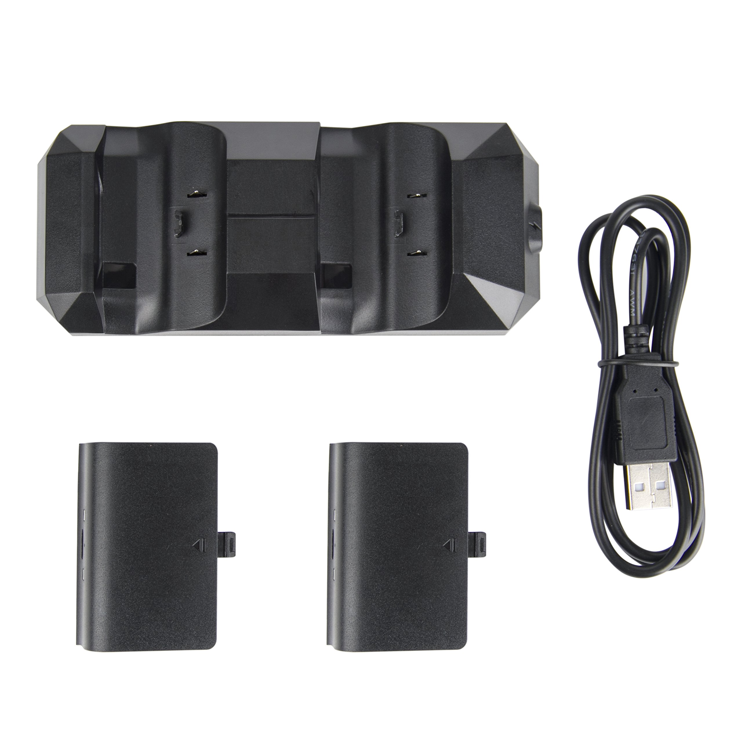 Megadream Xbox One Controller Charger, Dual Docking Station 300mAh Rechargeable Battery Pack & Charge Cable & Charging/Charged LED Indicator for Xbox One, Xbox One Slim, Xbox One X - Black
