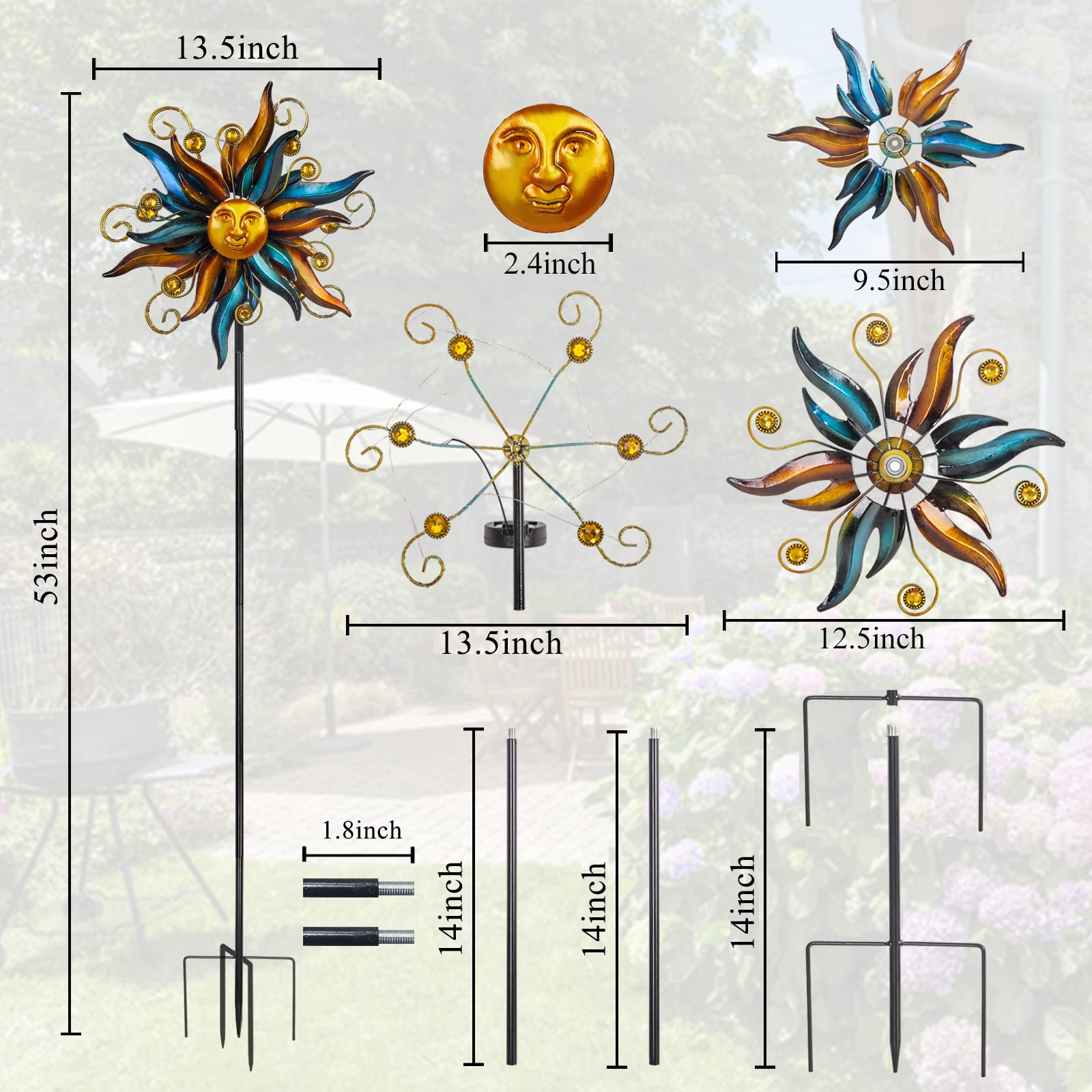 VEWOGARDEN Garden Solar Wind Spinner, Sun Outdoor Metal Wind Sculpture Yard Art Decor for Patio, Lawn & Garden