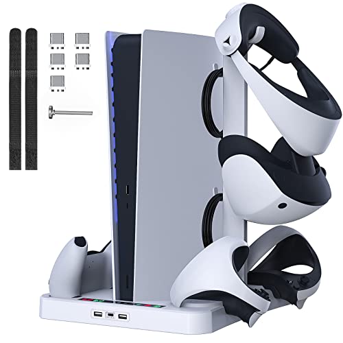 TiMOVO Charging Station for PlayStation VR2, Dual Charging Dock for PS5 & PS VR2, Charger Stand Gamepad Showcase Host Cooling Fan Bracket Stable Desk Accessories PS5 Detachable Charging Rack, White