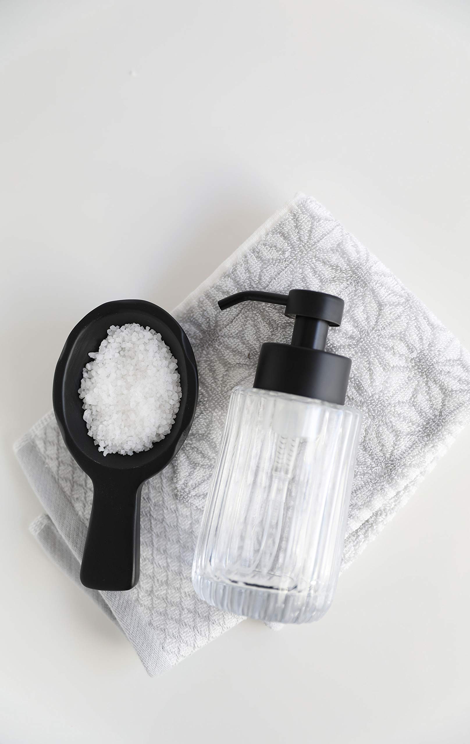 Rail19 Flora Fluted Foaming Soap Dispenser | Vintage-Inspired Modern Glass Refillable Pump Bottle for Bathroom Vanity Countertop and Kitchen, 10oz (Stainless)