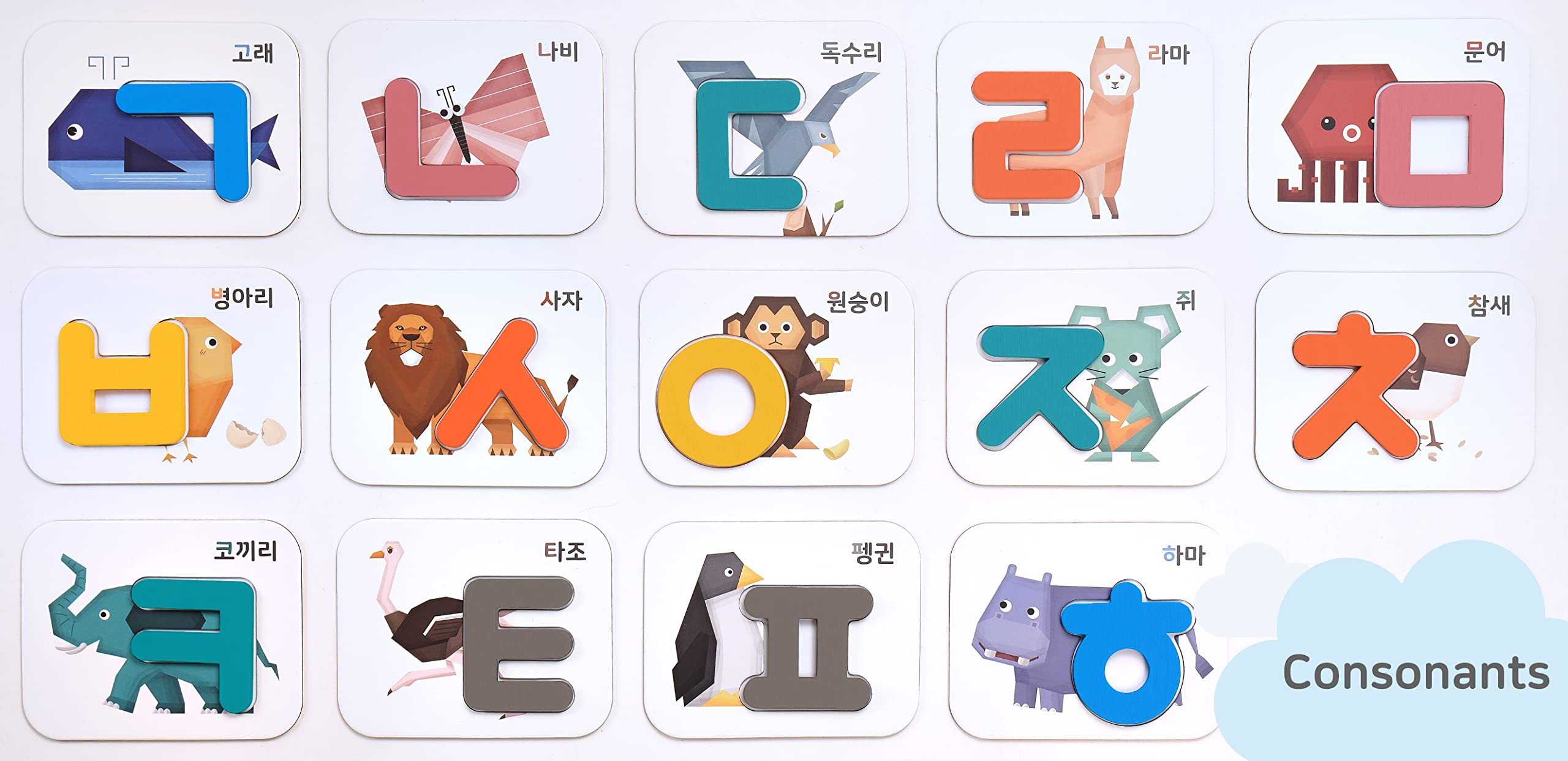 SSol & Sam Korean Alphabet Learning Toys β Hangul β Learn Korean for Kids, Toddlers and Beginners, Animal Pattern Board Matching Puzzle with Wooden Letters and Flash Cards