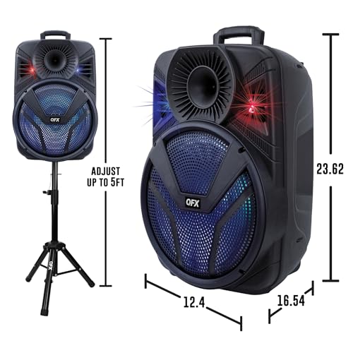 PBX-615SM Bluetooth Portable Party Speaker - 15β Woofers, 1.5β Tweeter, True Wireless Stereo, LED Party Lights, Microphone & Stand Included - DJ Speakers Bluetooth Wireless