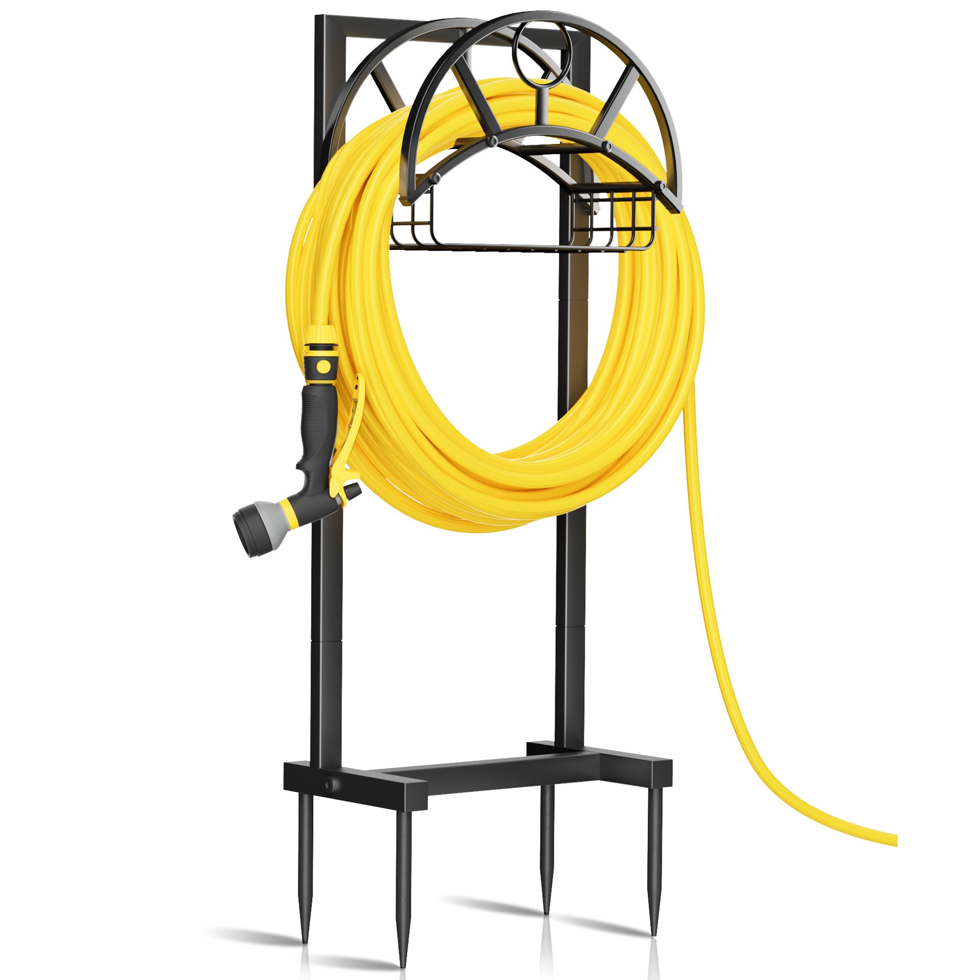 Yalivon Garden Hose Holder Freestanding, Water Hose Holder Stand Holds 160-Feet Hose, Heavy Duty Hose Stand Hose Hanger Outdoor Hose Organizer Sturdy Garden Hose Storage Rack for Outside