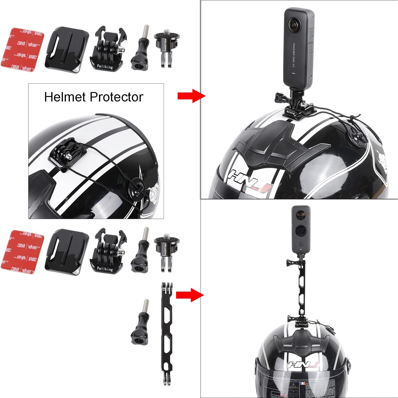 PellKing Motocycle Bike Accessory Bundle for Insta360 ONE X3/X2,Carrying Case with Shoulder Belt,Selfie Stick,Chest Strap,Head Strap,Backpack Clip,Handlebars Mount,Helmet Mount,Screen Protector