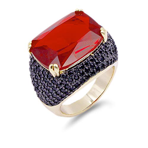 Luxury Square Ruby Black Cocktail Fashion Trendy Ring Size 6-12 Cubic Zirconia Jewelry For Women (Red, 6)