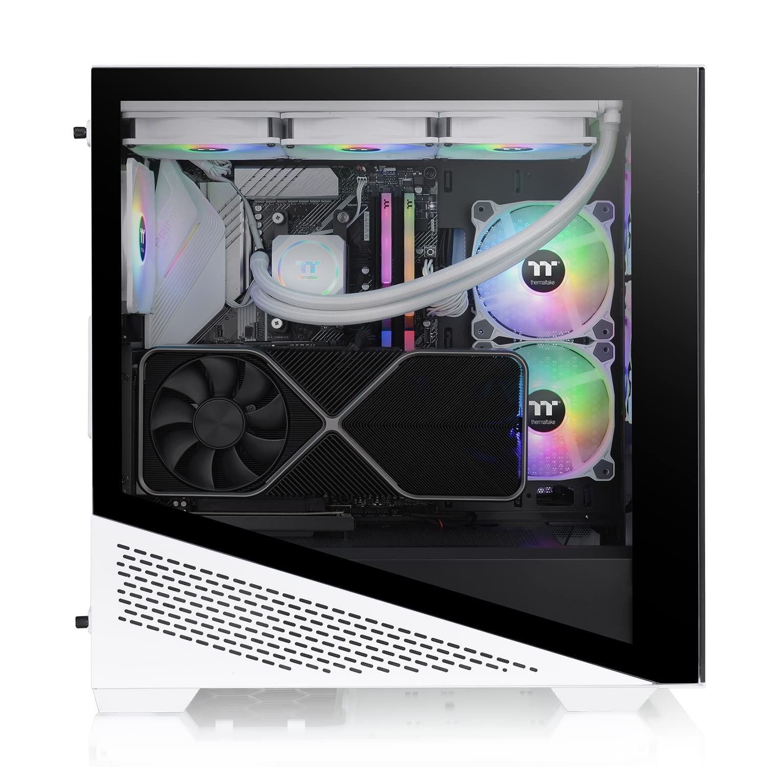 Thermaltake Divider 370 TG ARGB Motherboard Sync E-ATX Mid Tower Computer Case with 3x120mm ARGB Fan Pre-Installed, Tempered Glass Side Panel, Ventilated Front Mesh Panel, CA-1S4-00M6WN-00, White