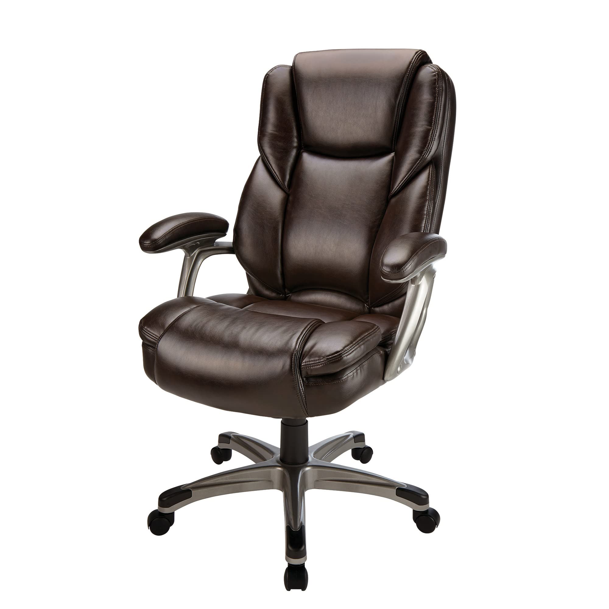 RealspaceĀ® Cressfield Bonded Leather High-Back Chair, Brown/Silver