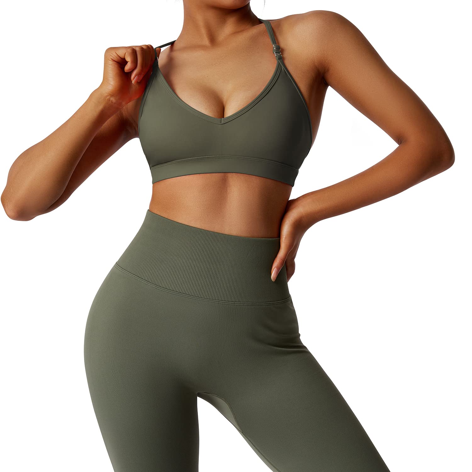 RUUHEE Women T Back Sports Bra Racerback Spaghetti Straps Padded Support Workout Yoga Bras(Small,T Back-White)