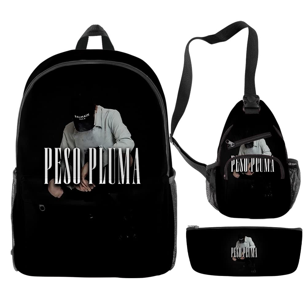 Peso Pluma Backpack Three Piece Set Unisex Shoulders Bag Fashion 3D Printing Daypack Travel Bags