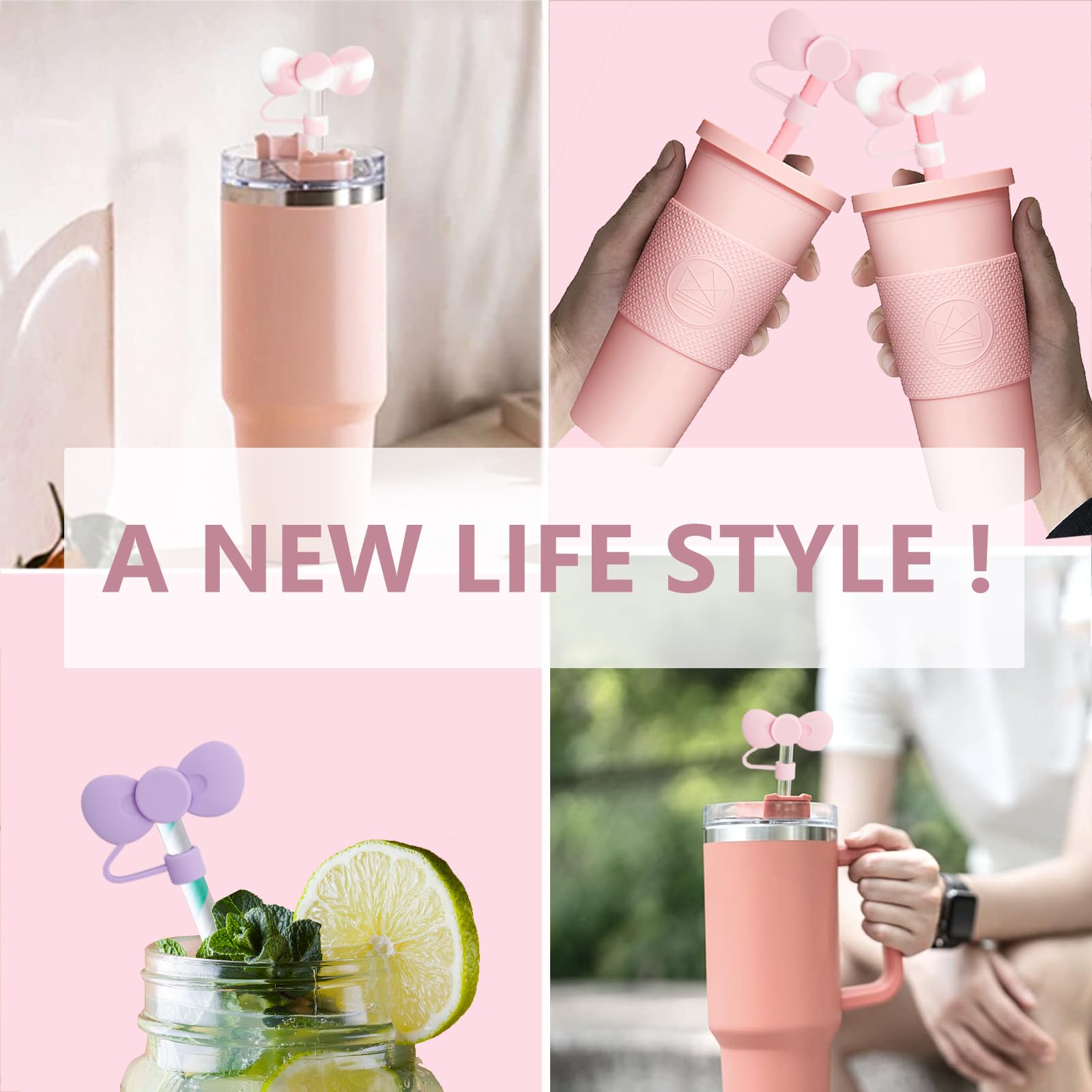 YAYAYOUNG 3 Pcs Lovely Bow Straw Covers Cap Toppers Compatible with Stanley 30&40 oz Tumbler Cups,Reusable Cute Silicone Straw Tips Lids Protectors for 0.4 in/10mm Stanley Cups Straws Accessories