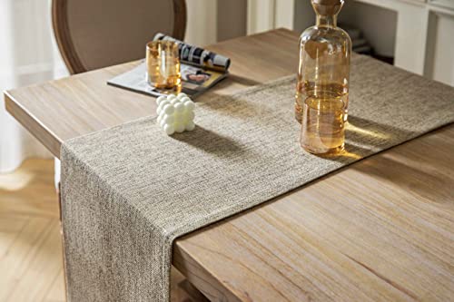 ZeeMart Burlap Style Farmhouse Table Runners 36 Inches Long, Beige Rustic Woven Dining Table Runner for Everyday Use, 14x36 Inches, Oatmeal Beige
