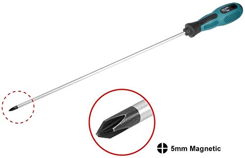 uoboeuq 2-Piece 12'' long Slotted and Phillips Screwdrive Screwdriver Set, Long Blade Screwdriver Set PH1 12-Inch Magnetic Screwdriver, 2 Packs Magnetic Screwdriver with Rubber Handle(5mmx300mm)
