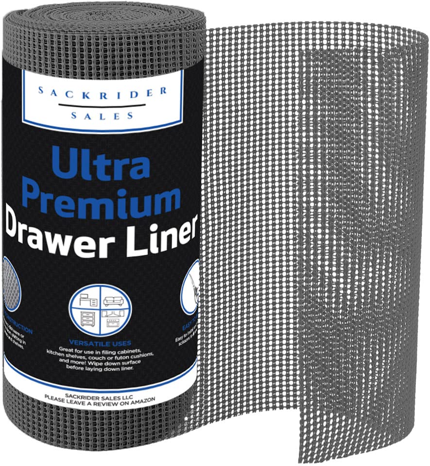 Sackrider Sales Drawer and Shelf Liner, Non Adhesive Easy Install Mat 17.5in x 20 FT., Durable and Strong Drawer and Cabinet Liners, Easy Install (Grey, 17.5IN X 20FT)