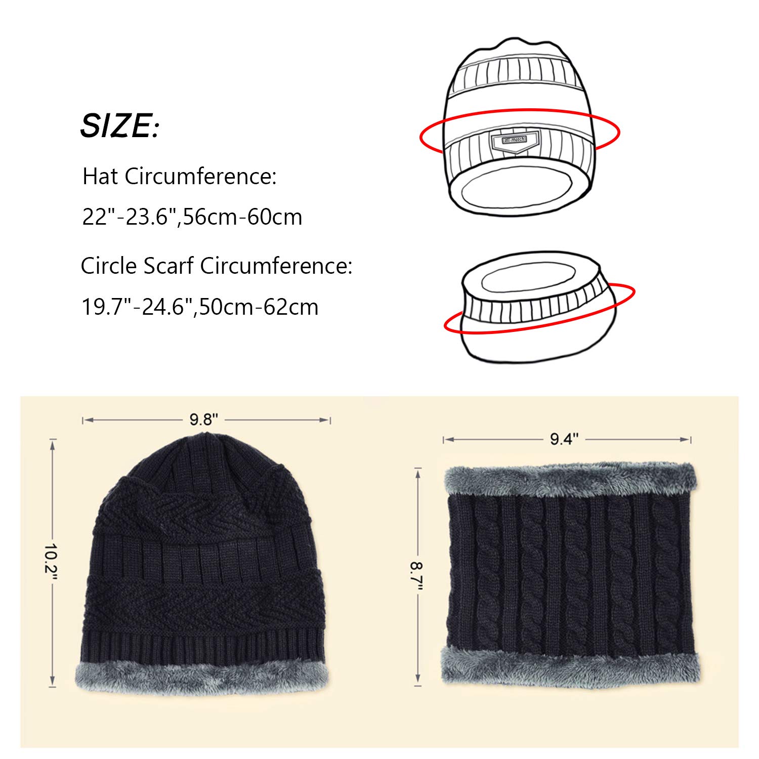 MAYLISACC Winter Cable Knit Hat Fleeced and Touch Screen Gloves 2 Pcs Set for Men and Women Gift Black