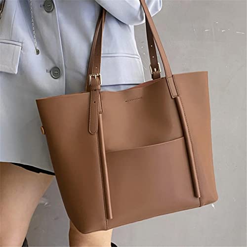 Thick All-Match Temperament Leather Women's Bag Oil Wax Bucket Bag Large-Capacity Portable Tote Shoulder Bag (Color : White-Patch Five-Pointed star4, Size : 29 * 12 * 27cm)