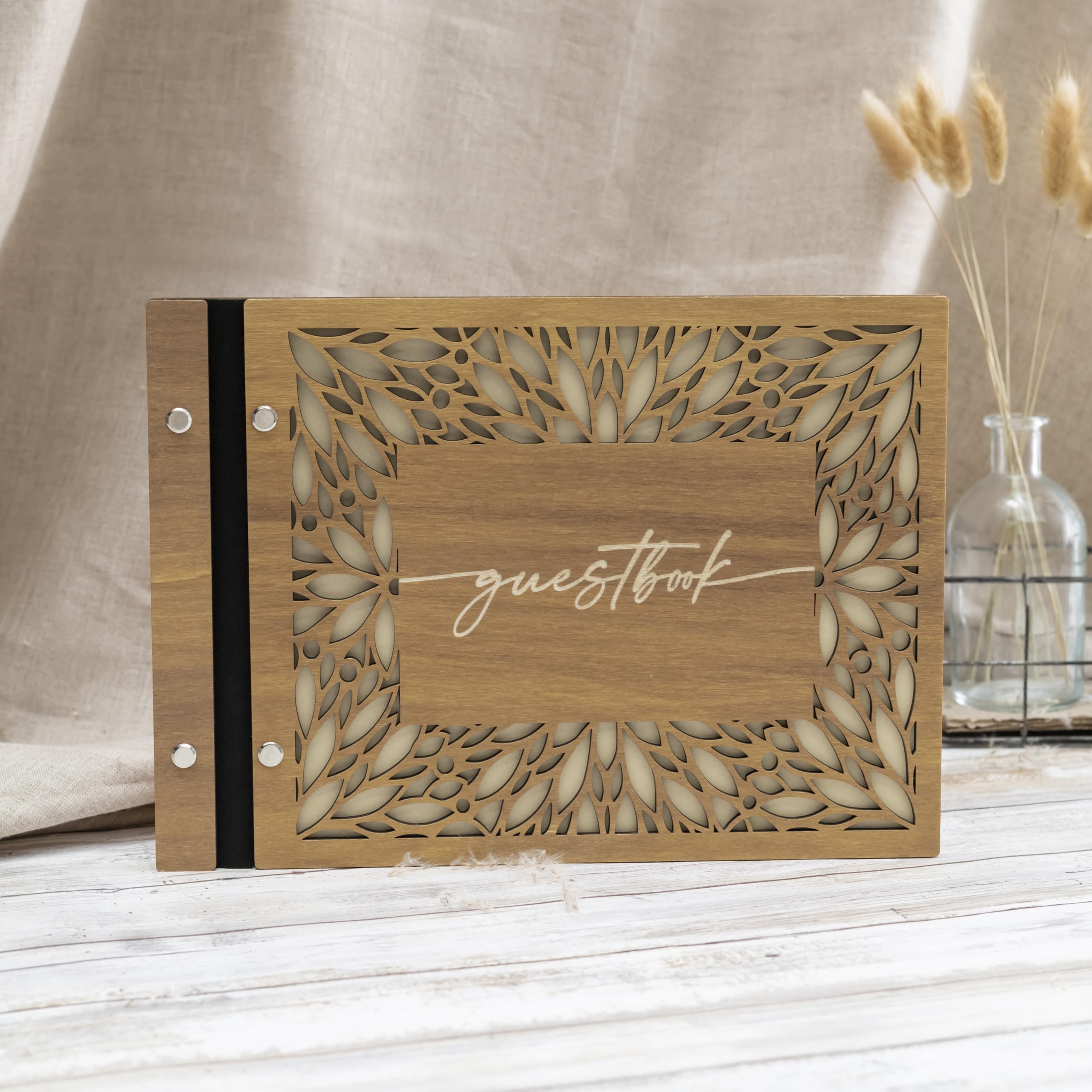 Wooden Wedding Guest Book | Beautiful Wedding Guestbook, Baby Shower, Wedding Favors for Guests | Rustic Wedding Planner & Registry, Wedding Decorations for Reception | Photo Book for Polaroid