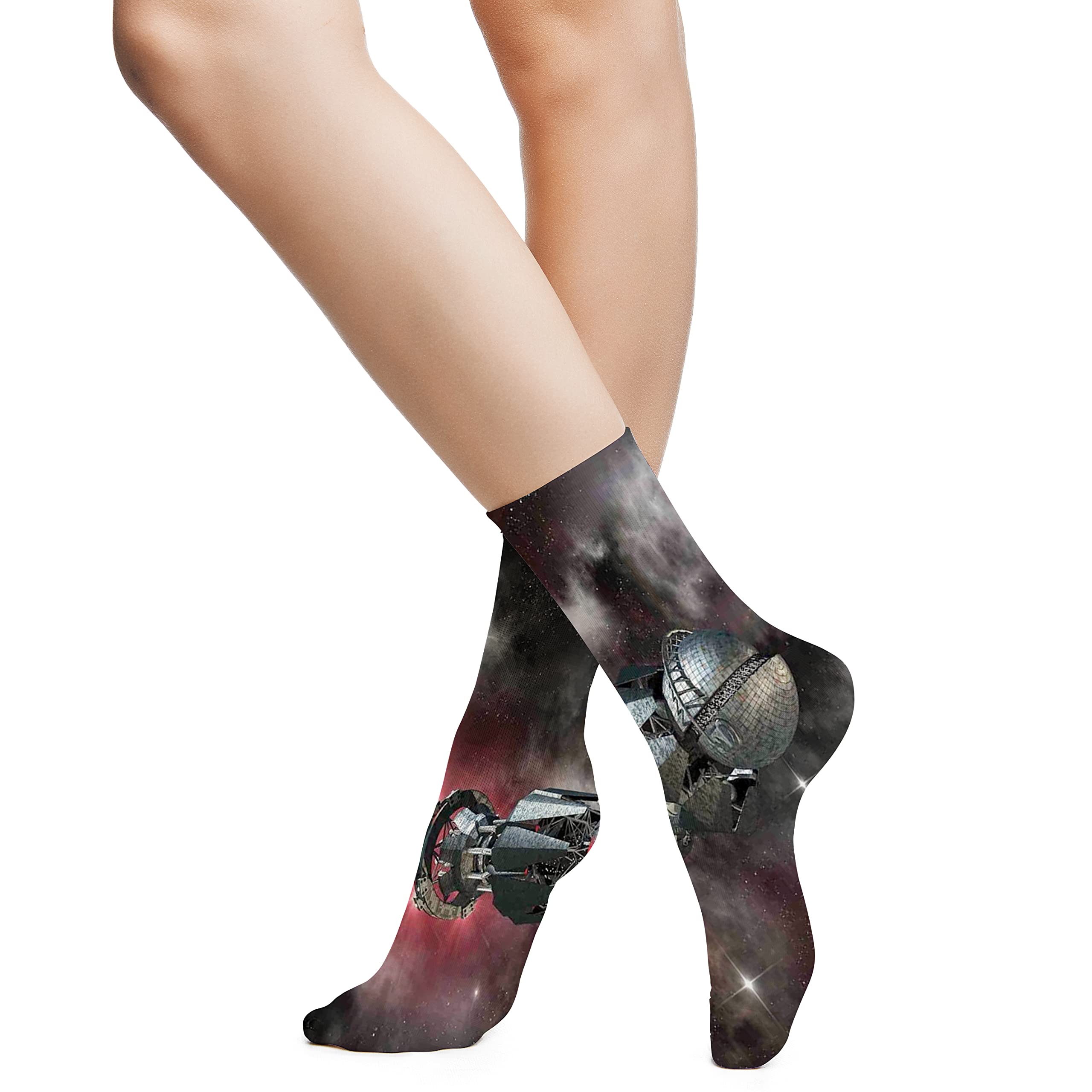 SARNFANS Galaxy Women Socks Ankle Socks Warm Soft Socks,Alien Fantasy Science Fiction,Performance Cushioned Athletic Crew Socks for Women Cozy Socks,Black - 12 inches