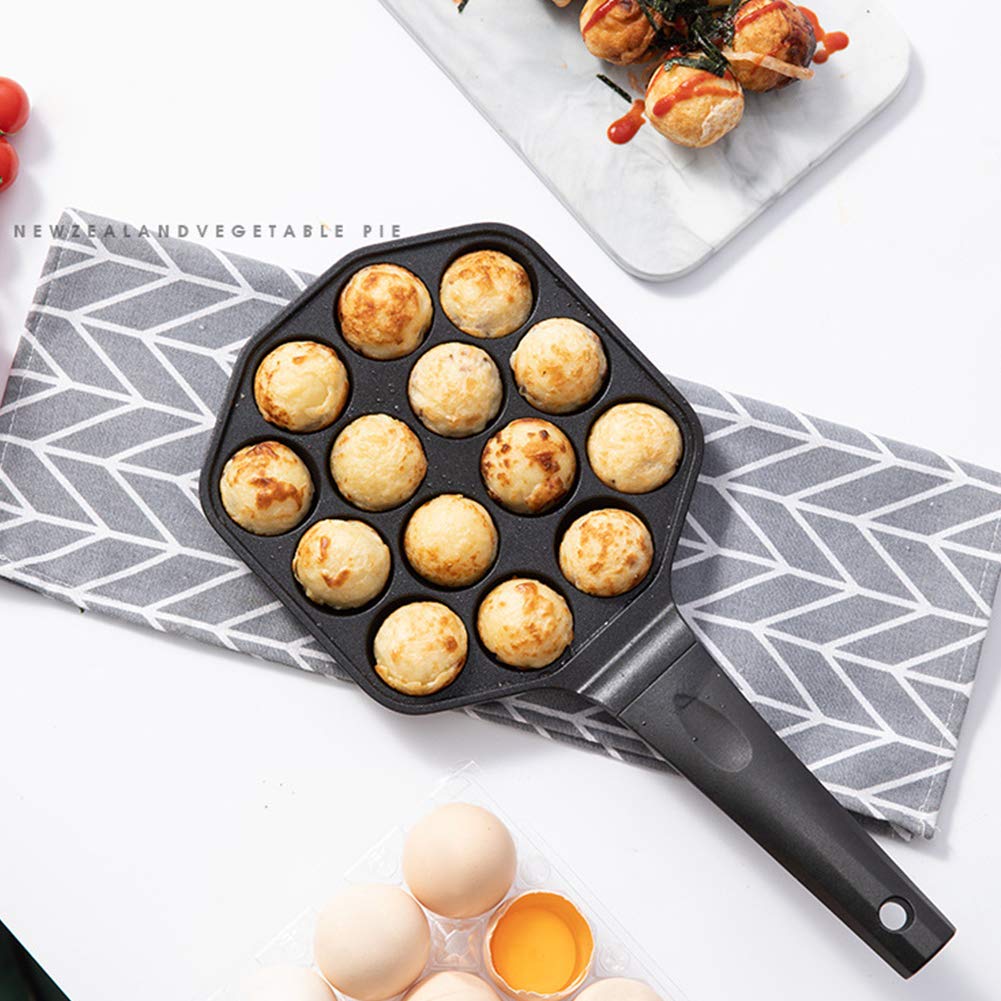 Takoyaki Grill Pan,14 Holes Nonstick Takoyaki Grill Pan Cooking Baking Mold Tool for Making Poffertjes Pancake Balls,Thai Kanom Krok and Other Small Desserts,1.57" Hole Diameter