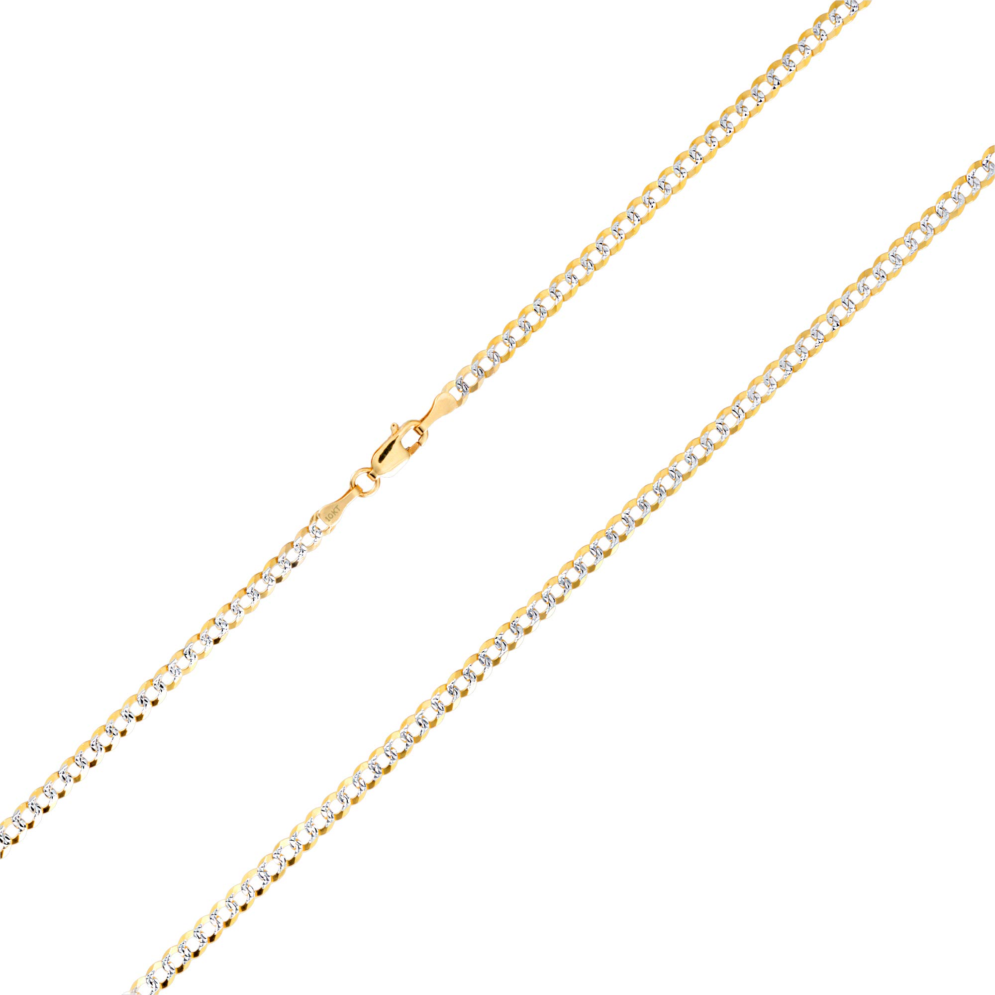 Nuragold 10k Yellow Gold Solid 4mm Cuban Chain Curb Link Diamond Cut Pave Two Tone Bracelet, Womens Mens Jewelry 7" 7.5" 8" 8.5" 9"