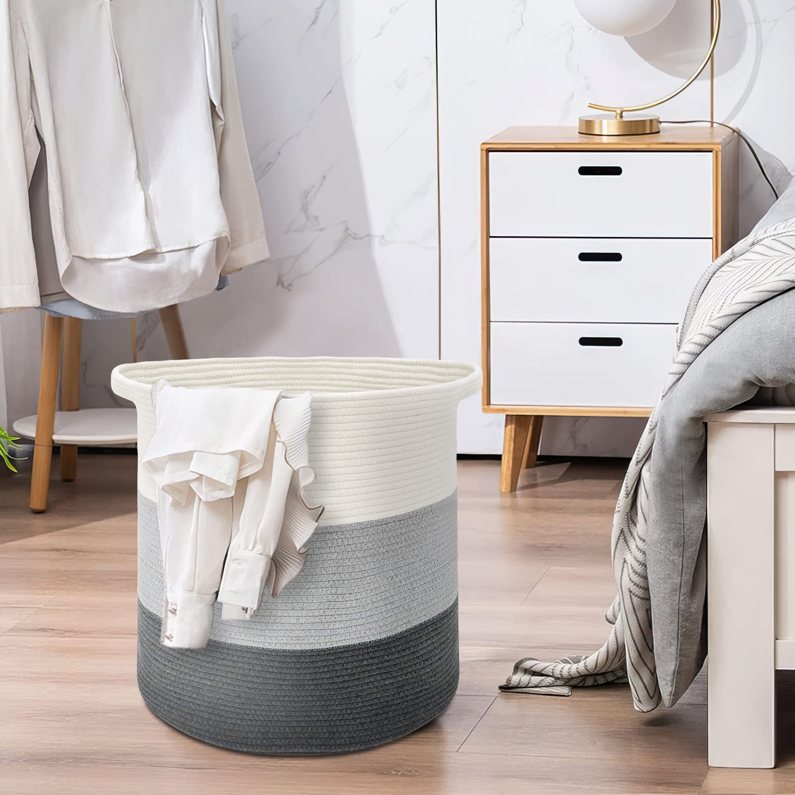 XKY XXXLarge Baskets Laundry Hamper,Rope Storage Basket with Long Handles,Decorative Basket for Living room,Woven Storage Basket for Toys Bin,Pillows, Blankets,Clothes-18x20in-Gradient Gradient Gray