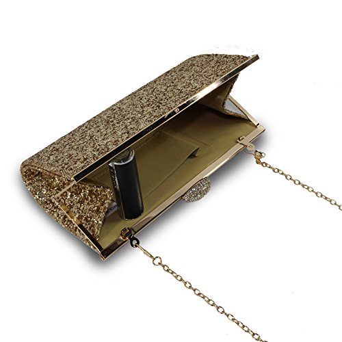 missfiona Glitter Clutch Purse Women Sparkle Evening Bag Wedding Party Handbag with Chain(Gold)