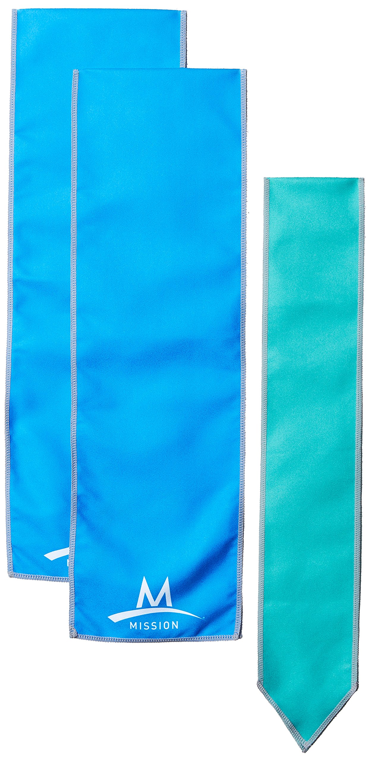 Mission Cooling Accessories Multi-Pack with 1 Cooling Scarf/2 Cooling Wraps, Blue & Aqua, One Size