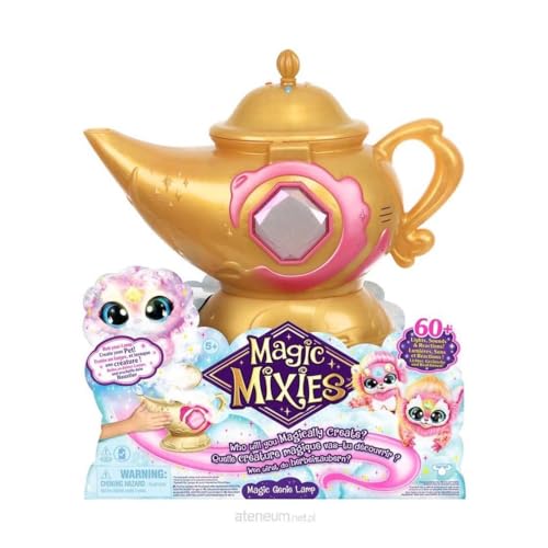 Magic Mixies Magic Genie Lamp with Interactive 8" Pink Plush Toy and 60+ Sounds & Reactions. Unlock a Magic Ring and Reveal a Pink Genie from The Real Misting Lamp. Gifts for Kids, Ages 5+, Medium