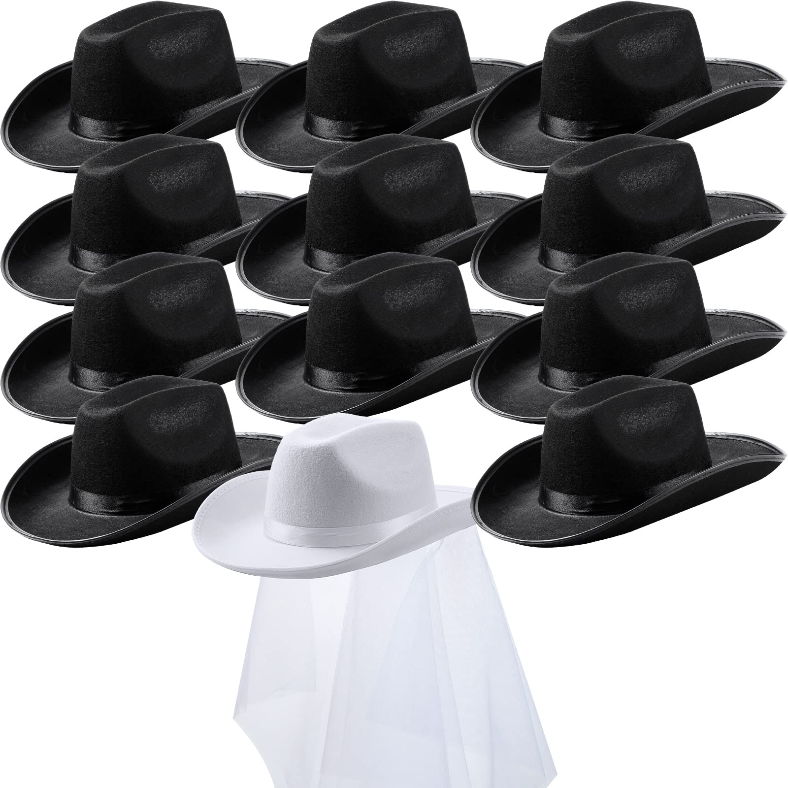 Unittype 12Pcs Cowgirl Hats Bride Cowboy Hats Bachelorette Cowboy Hat for Party Wedding Bachelorette Bridal Shower Engagement(Black, White, Classic Style)