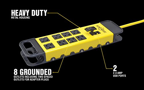 Yellow Jacket 5148 Modern 8-Outlet Metal Power Block with 2 USB Ports; Yellow