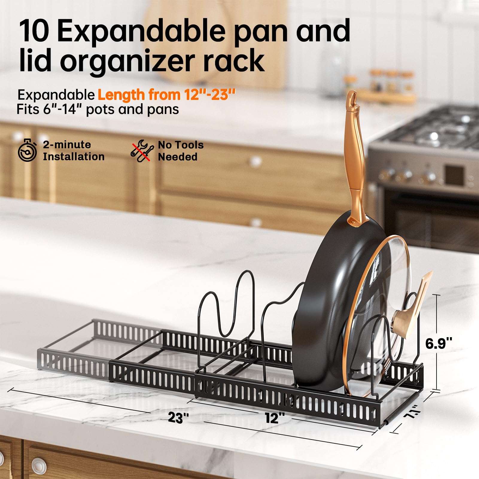 MUDEELA 8-Tier Pots and Pans Organizer for Cabinet and Expandable Pan Organizer Rack Bundle