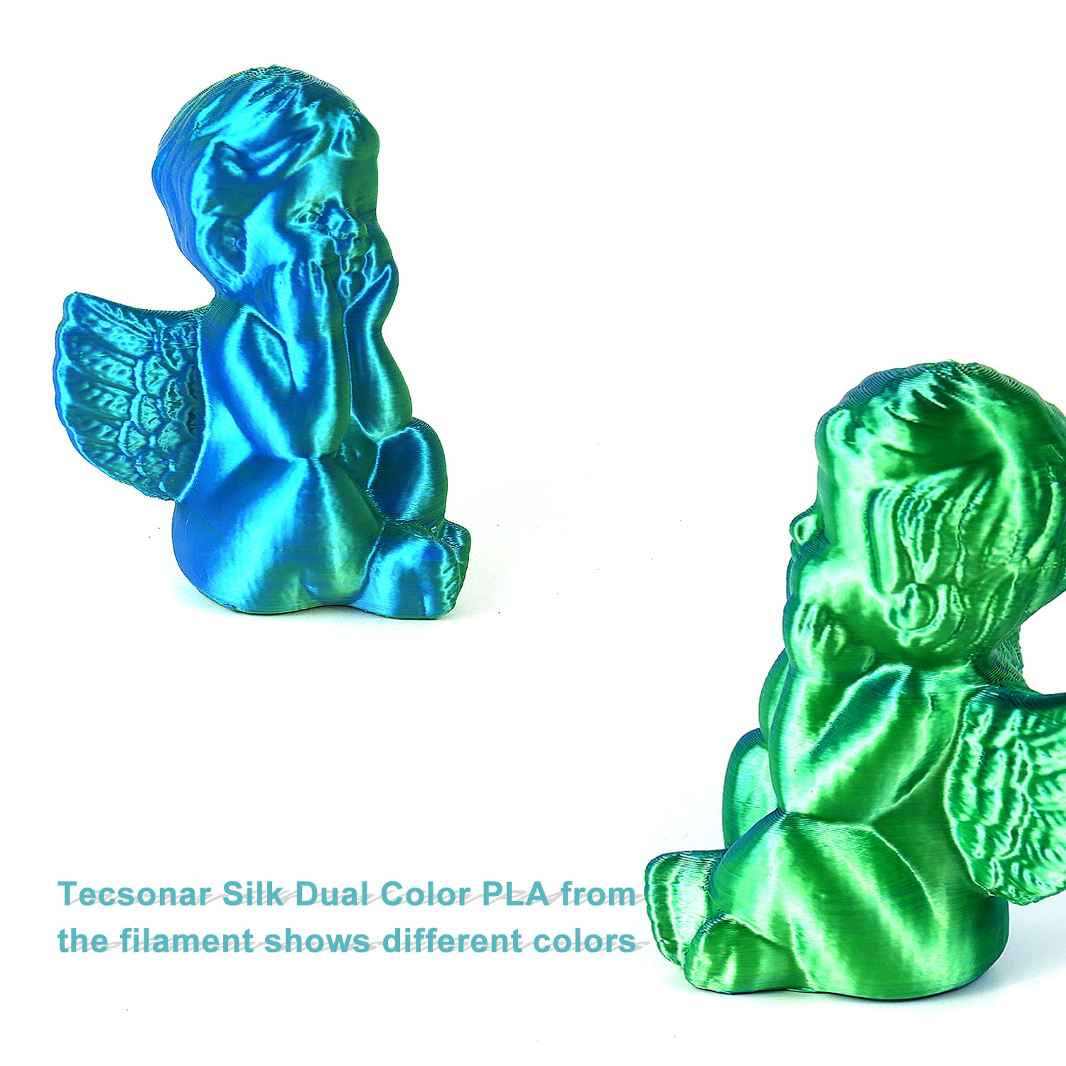 TECSONAR Silk Dual Color PLA Filament Coextrusion Filament Multicolor 3D Printer Filament 1kg Dichromatic Filament 1.75mm (± 0.03 mm) Compatible w/Most of 3D Printer, Silk Blue Green