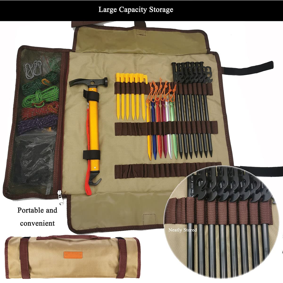 SKYROSEXSDCT Tent Stakes Set Self-Locking Nail with Storage Bag for Outdoor Tent Construction Camping Travel Essential Tent Accessories