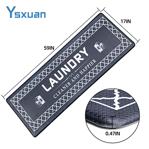 Runner Rug, 17"x59" Laundry Room Rug Memory Foam Cushioned Laundry Rugs and Mats PVC Water Proof Carpet No-Slip Anti Fatigue Floor Mat for Laundry Room,Kitchen(Black)