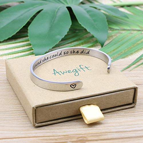 Memgift Birthday Gifts for Women Inspirational Cuff Bangle Bracelet Personalized Name Jewelry Olivia
