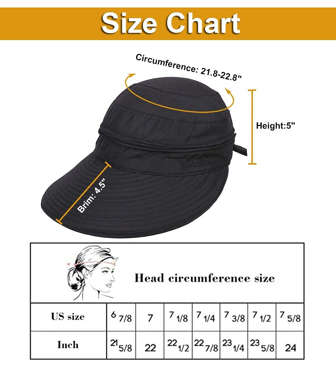 Simplicity Black Sun Hat and Women's 2 in 1 Beach Hat Sun Visor White