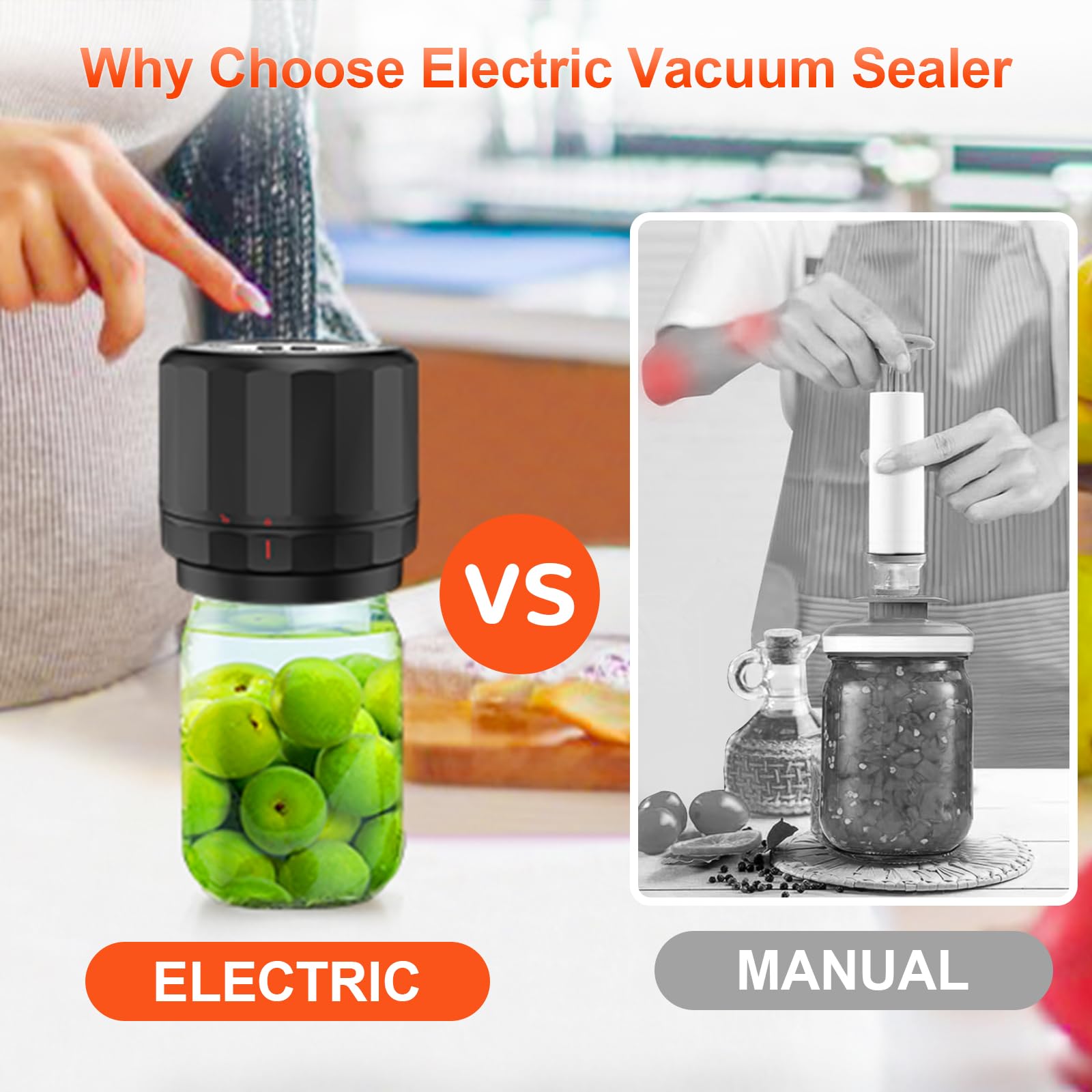 Mason Jar Vacuum Sealer - Electric Mason Jar Sealer Vacuum Sealing Kit, Vacuum Sealer for Mason Canning Jars with Can Opener, Regular and Wide Mouth Mason Jar Lids (Black)