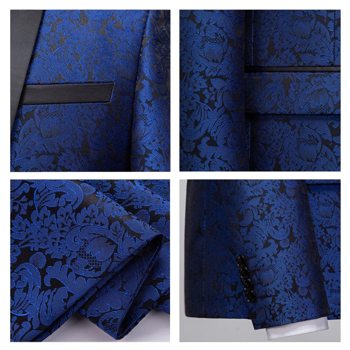 Mens Suit Slim Fit 2 Piece Formal Skinny Floral Tuxedo Suit Set Shawl Lapel for Wedding Dinner Party Blue