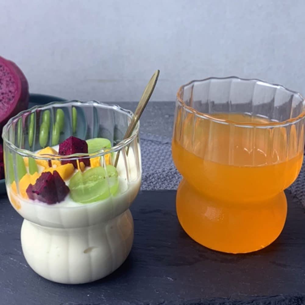 Peyan Ribbed Glass Cups,2 Pcs 9 Oz Origami Style Cups with 2 Iced Ball Molds,Vertical Stripes Bubble Glasses Drinking,Ribbed Glassware,Bubble Cups,Ripple Glassware,Ribbed Drinking, 20x15cm