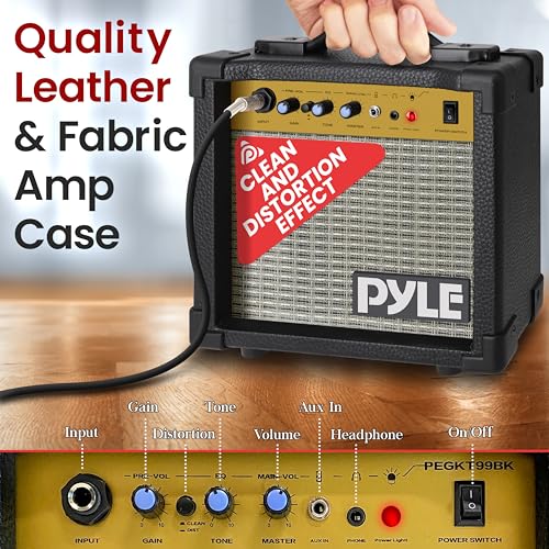 Pyle Electric Guitar Kit with Amp, Full Size Instrument with Humbucker Pickups, Guitarra Electrica Amplifier and Beginner Bundle Accessories, 39" Legacy Red