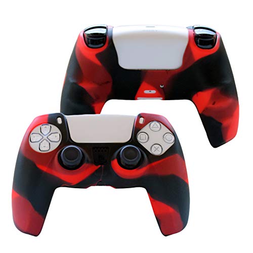 PS5 Controller Skin,Hikfly Silicone Cover for PS5 Grips PlayStation 5 Controller Cover Protector Sleeve Kits Video Games with FPS Pro Thumb Grips Caps(Redblack)