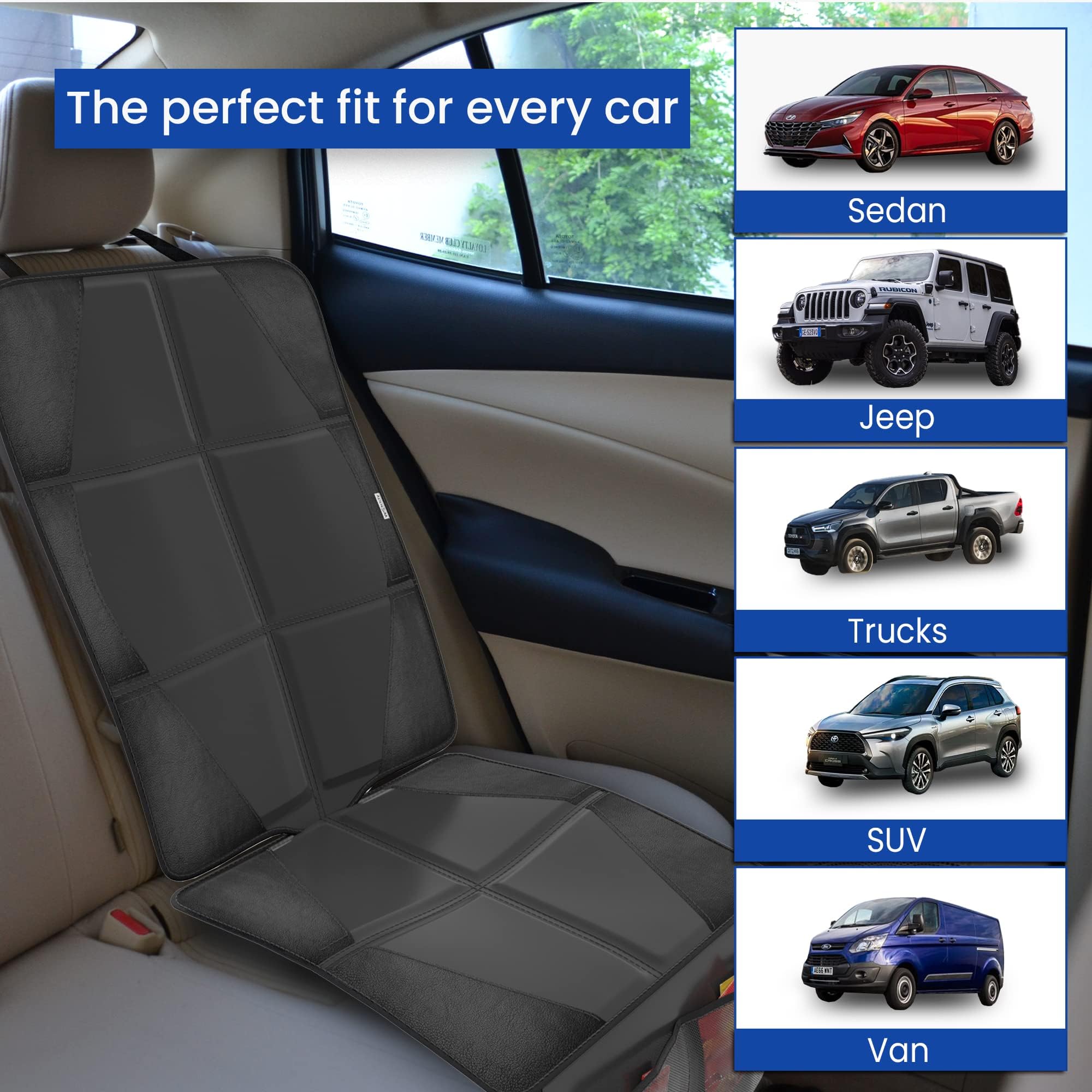 Worldy Wheels Car Seat Protector - 600D Fabric Non-Slip Waterproof Backing Car Seats Protector for Child & Dogs, Thick Padding Covers with Mesh Storage Pockets (Pack of 1)